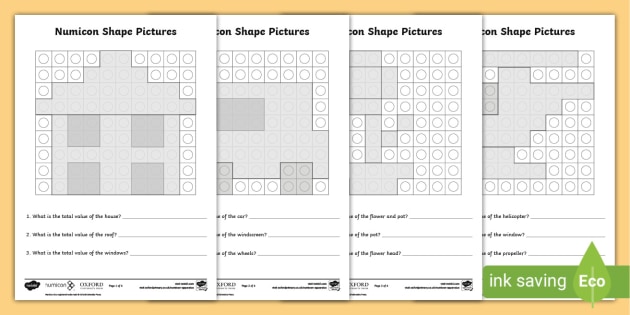 Numicon Shape Pictures Activity Sheets (teacher made)